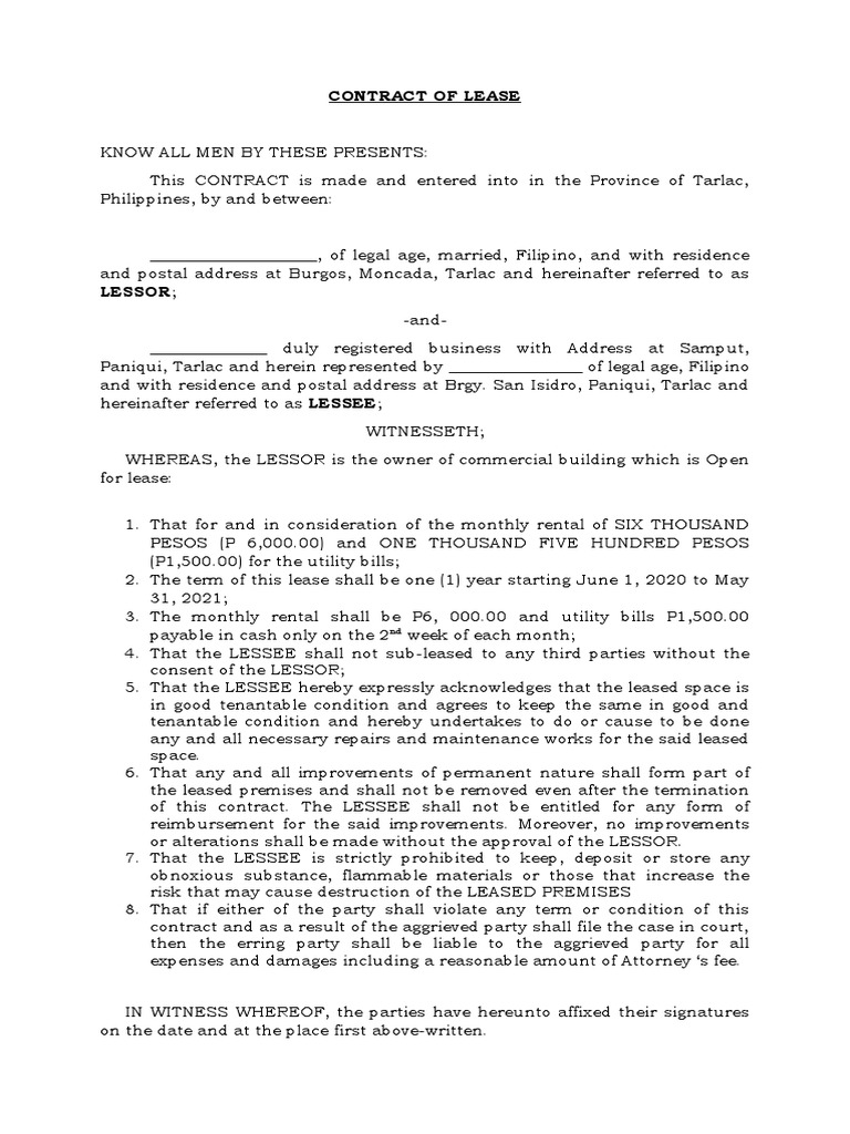 Sample Contract | PDF | Lease | Civil Law (Legal System)