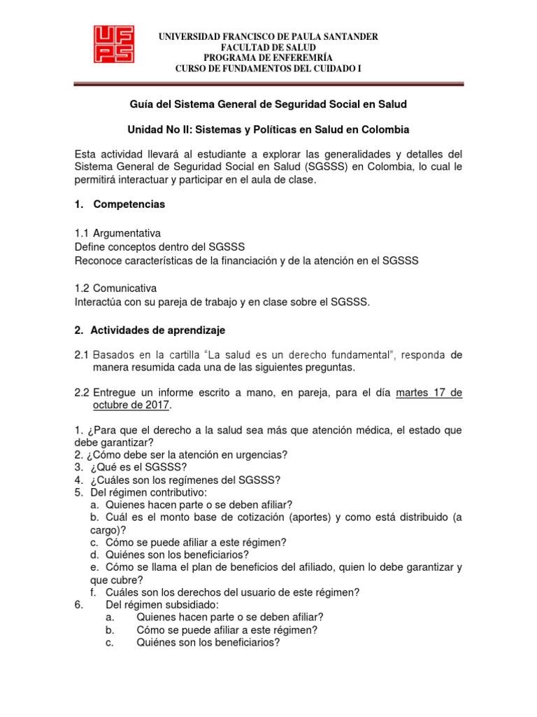 Guía SGSSS Colombia | PDF | Bienestar | Medicina