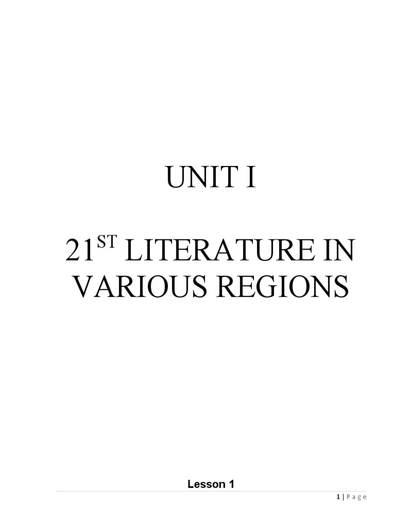 Unit I 21 Literature in Various Regions: Lesson 1 | PDF | Philippines ...
