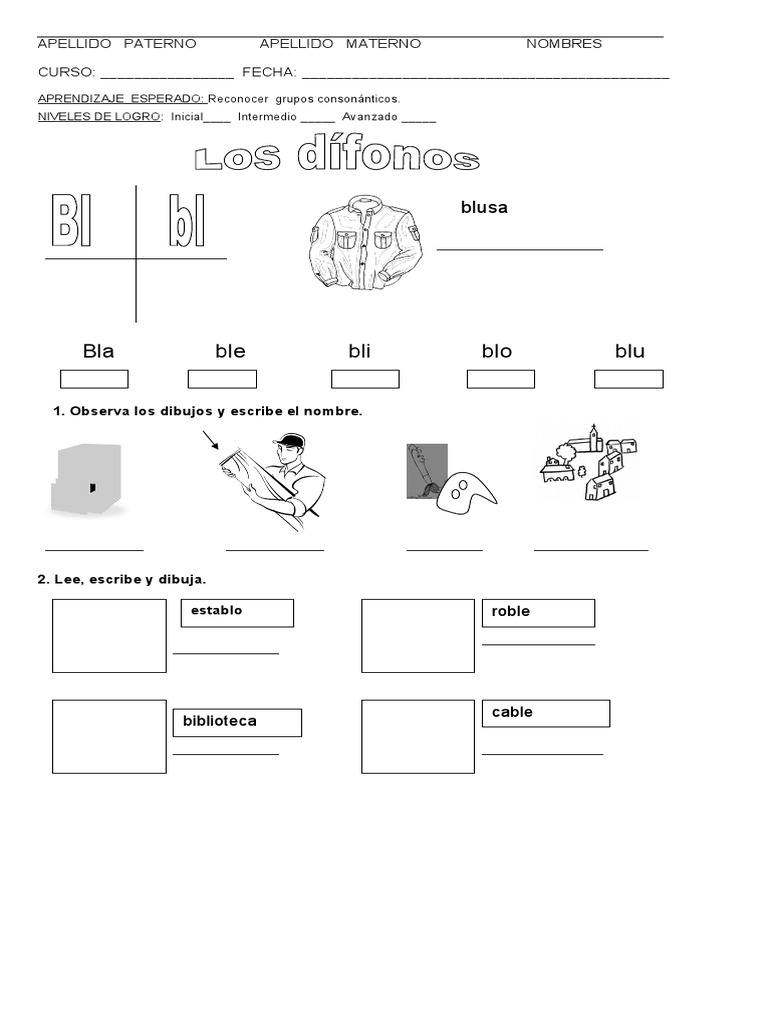Grupos Consonánticos: bl, sal, sel, sil | PDF