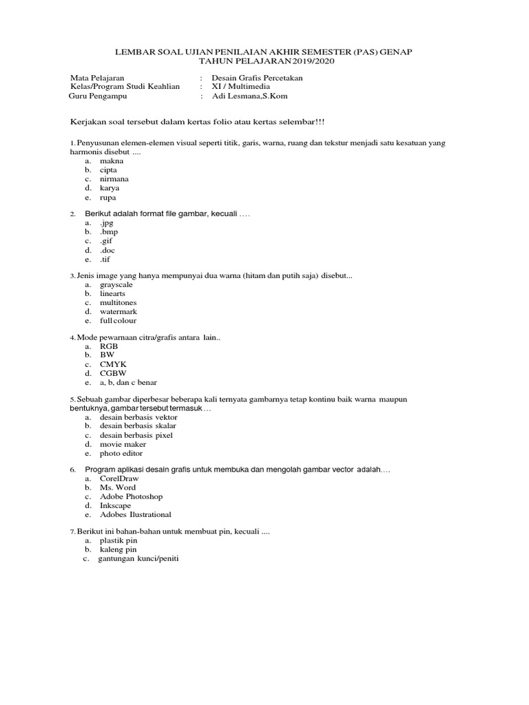 Soal Pas DGP Kelas Xi MM | PDF