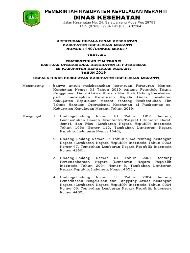 SK Tim Teknis Bok Puskesmas | PDF