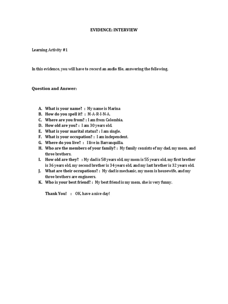 Evidence: Interview: Learning Activity #1 | PDF