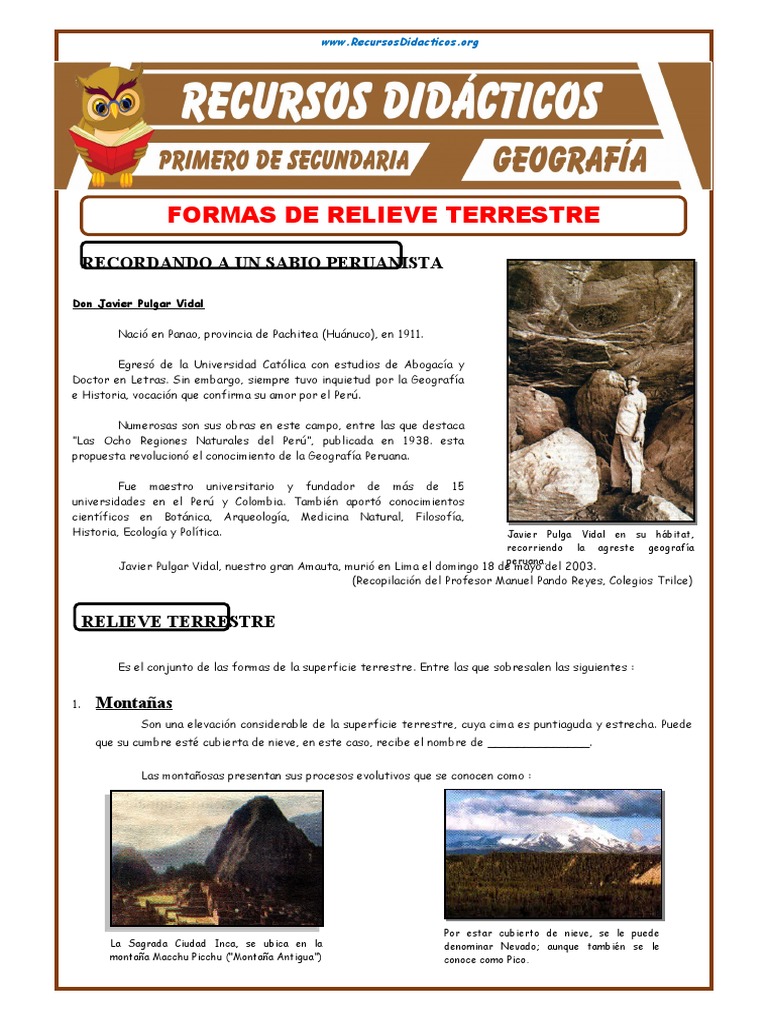 Taller 12 Formas-de-Relieve-Terrestre-para-Primer-Grado-de-Secundaria ...