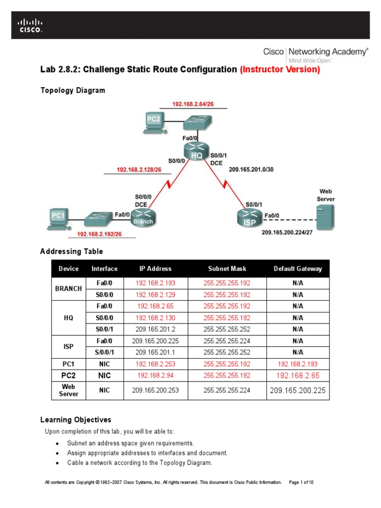 E2 Lab 2 8 2 Instructor | Download Free PDF | Router (Computing) | Routing