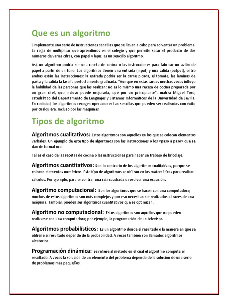 Que Es Un Algoritmo | PDF | Algoritmos | Lenguaje de programación