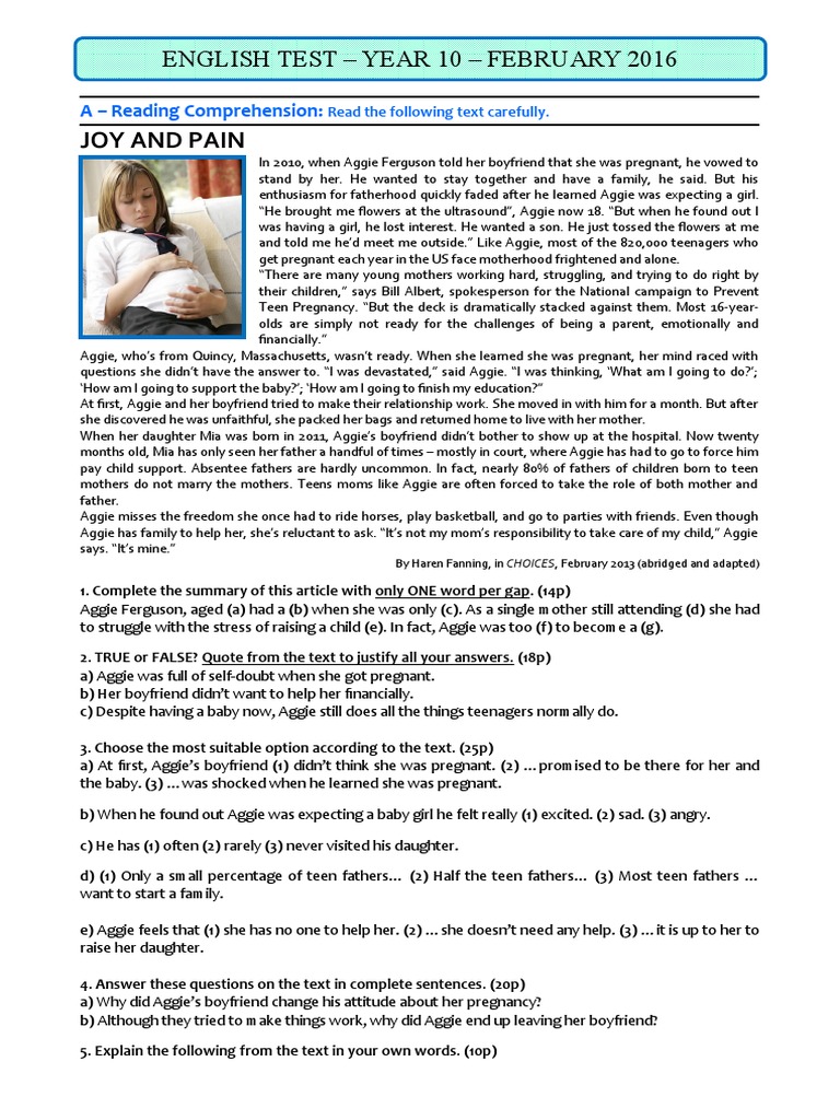 Single Teen Mothers 10th Grade Test Tests - 85119 | PDF | Adolescence