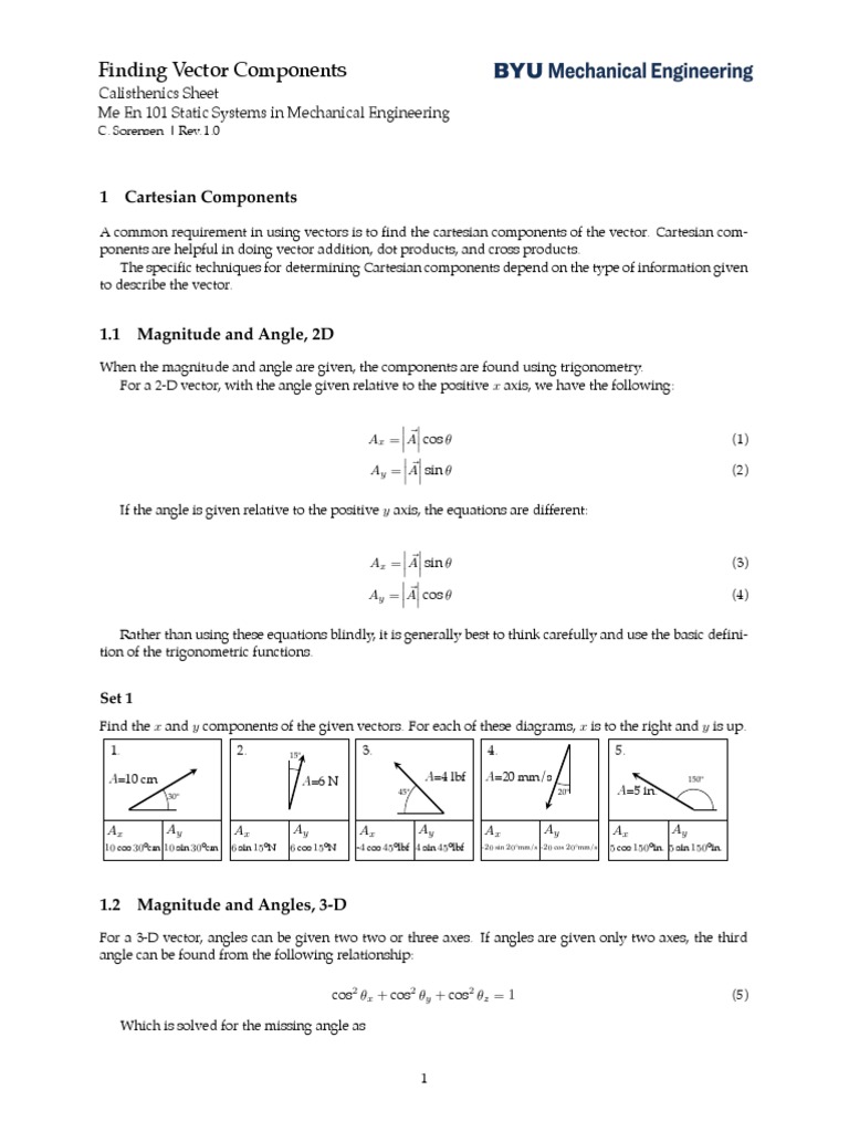 Vector Components Calisthenic Sheet | PDF | Euclidean Vector | Trigonometric Functions