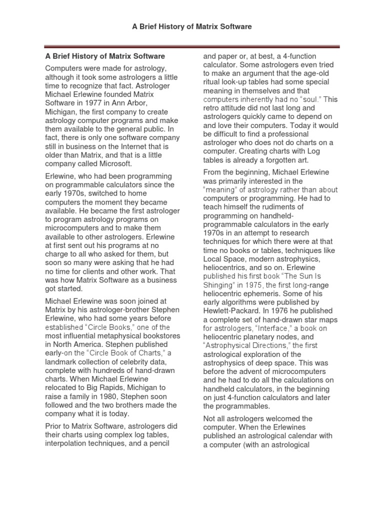 A Brief History of Matrix Software | PDF | Computer Program | Programming