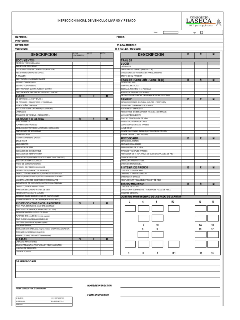 Inspeccion Inicial - de - Vehiculo - Liviano - y - Pesado | PDF | Coche ...