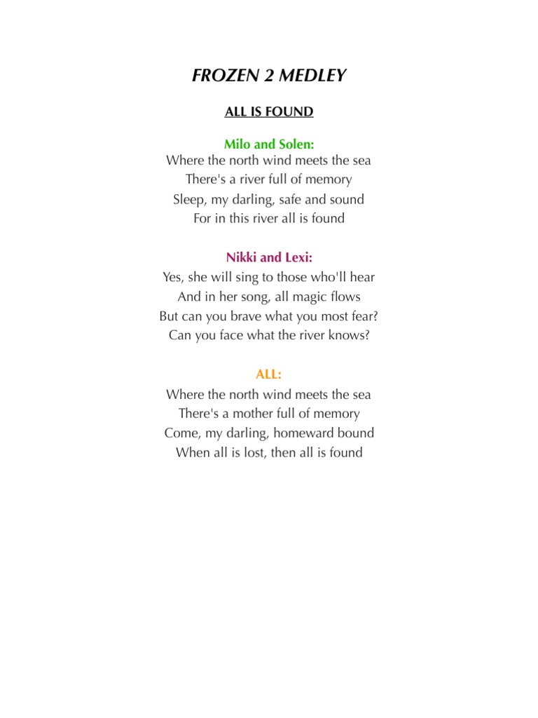 FROZEN 2 MEDLEY Lyrics | PDF | Poetry