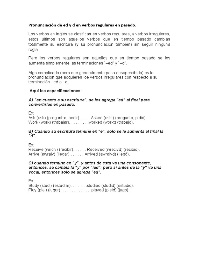 Pronunciación de Ed y D en Verbos Regulares en Pasado | PDF
