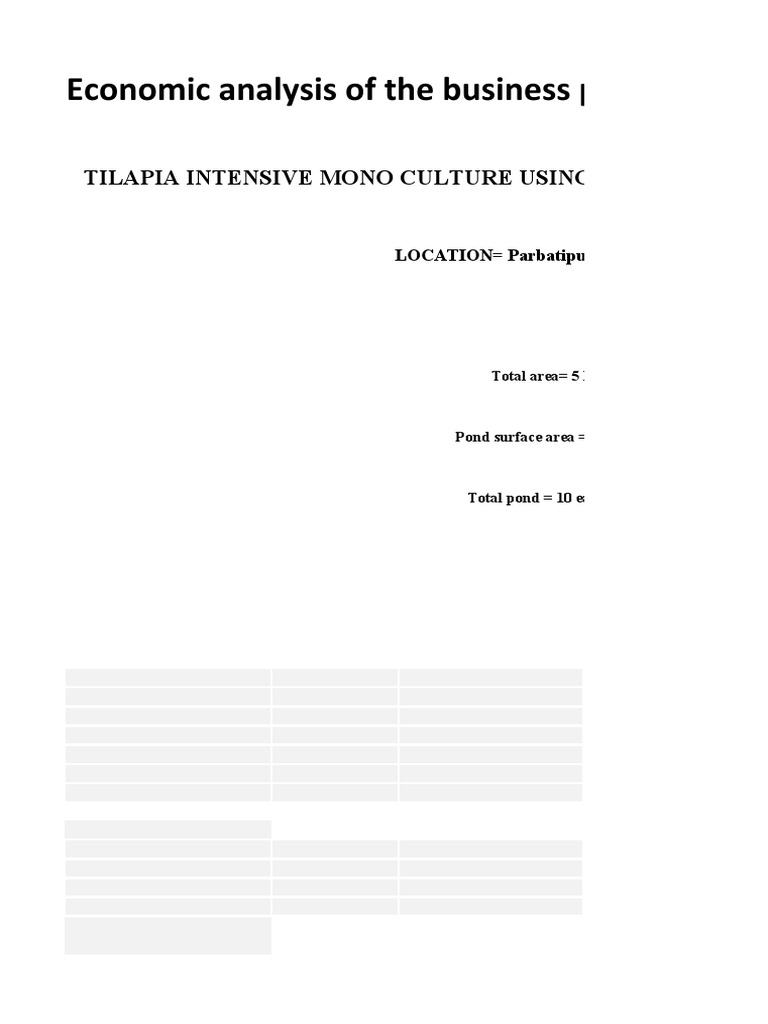 Economic Analysis of Tilapia Farming Plan | PDF | Economies | Business