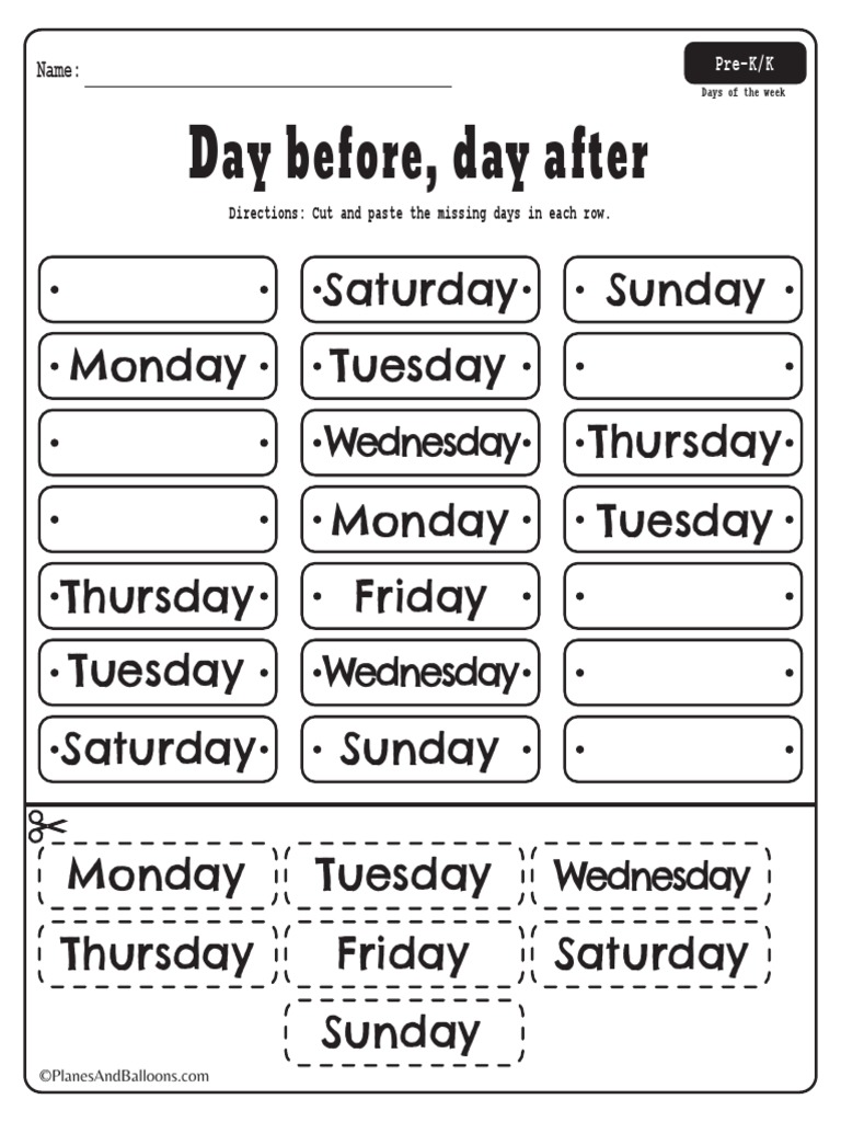 Days of The Week Worksheets | PDF