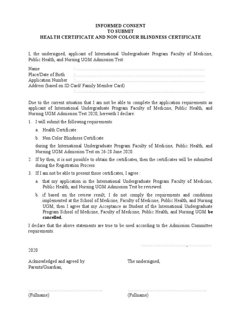 STATEMENT LETTER - Health and Non Color Blindness | PDF | Medical ...