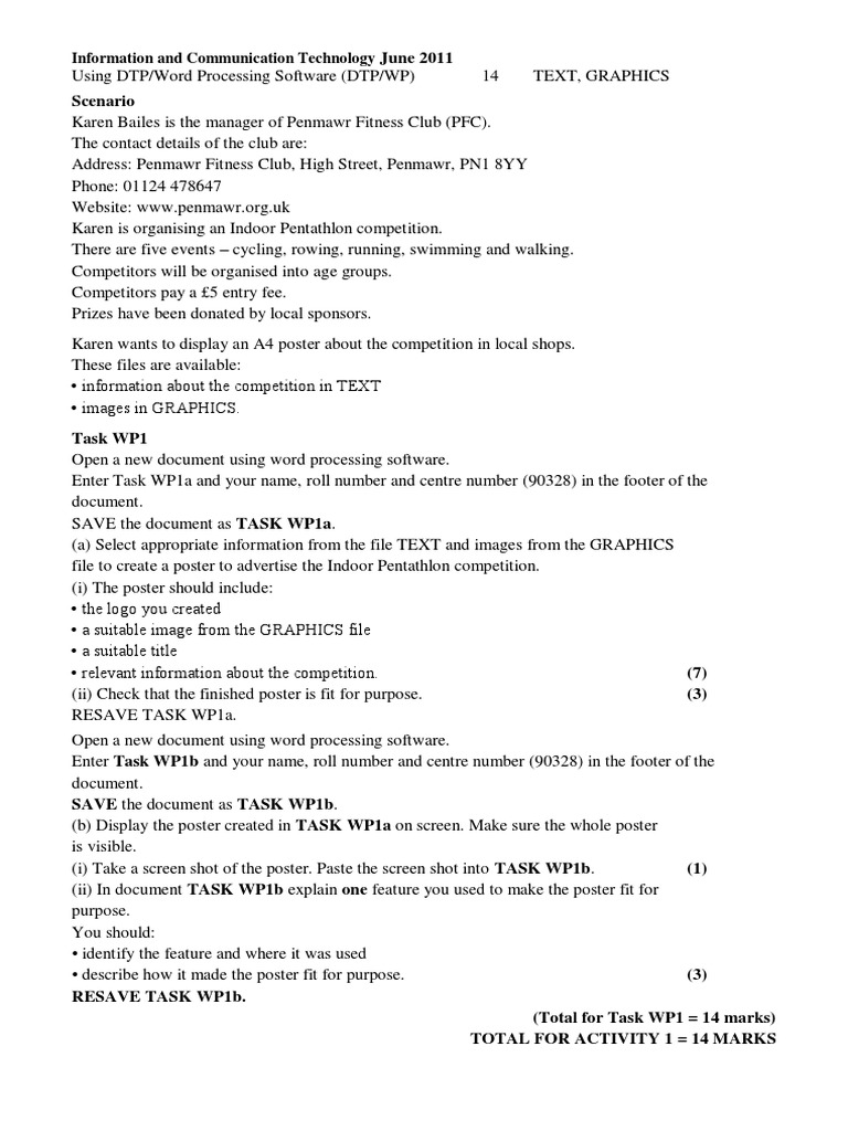 ICT DTP/Word Processing Tasks | PDF | Document | Computer File
