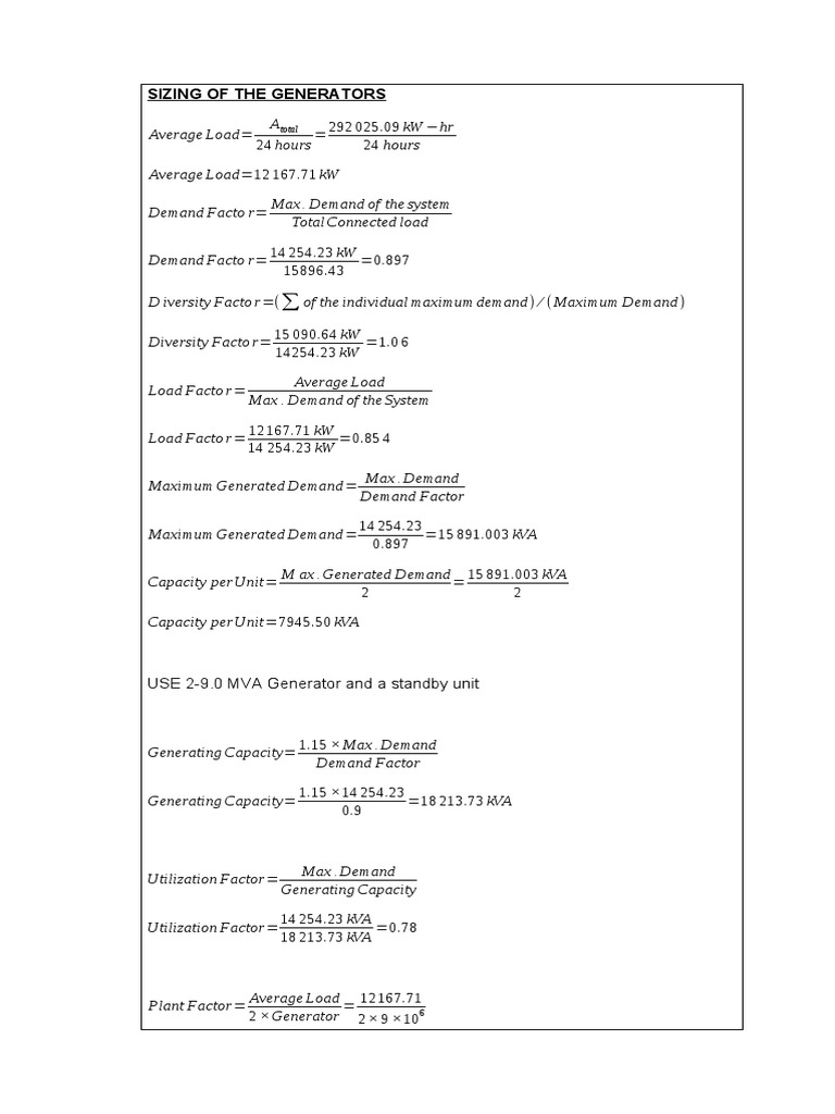 Sizing of The Generators: Total | PDF