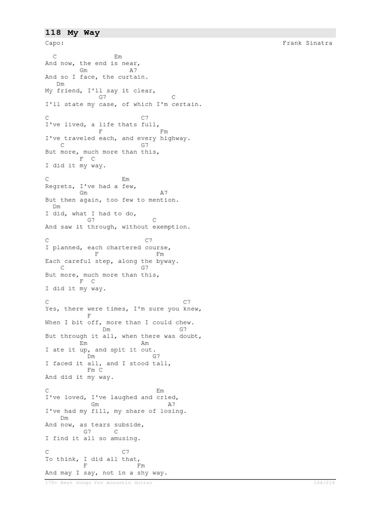 My Way - Guitar Chords - Lyrics | PDF