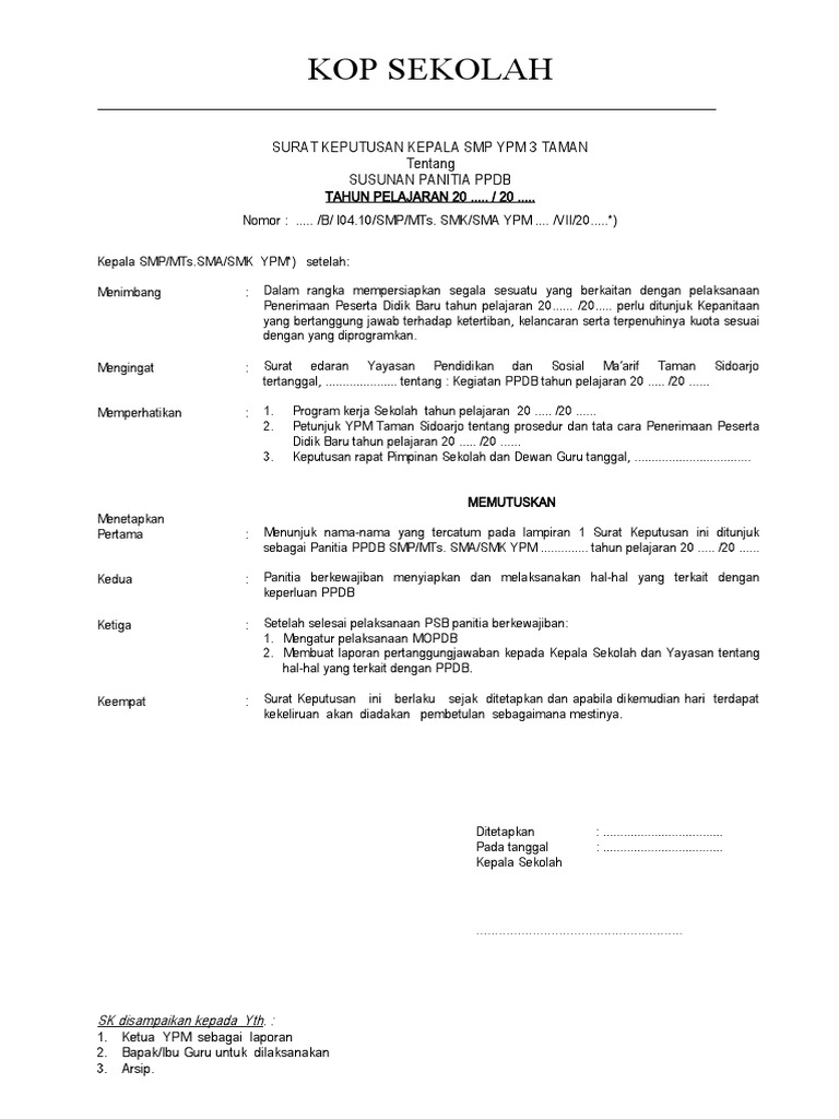SK Kepanitiaan PPDB Format Kosong | PDF