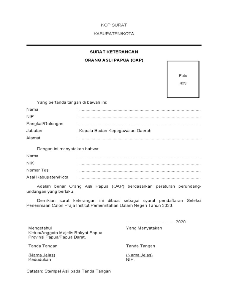 Format Surat Keterangan Oap 2020 | PDF