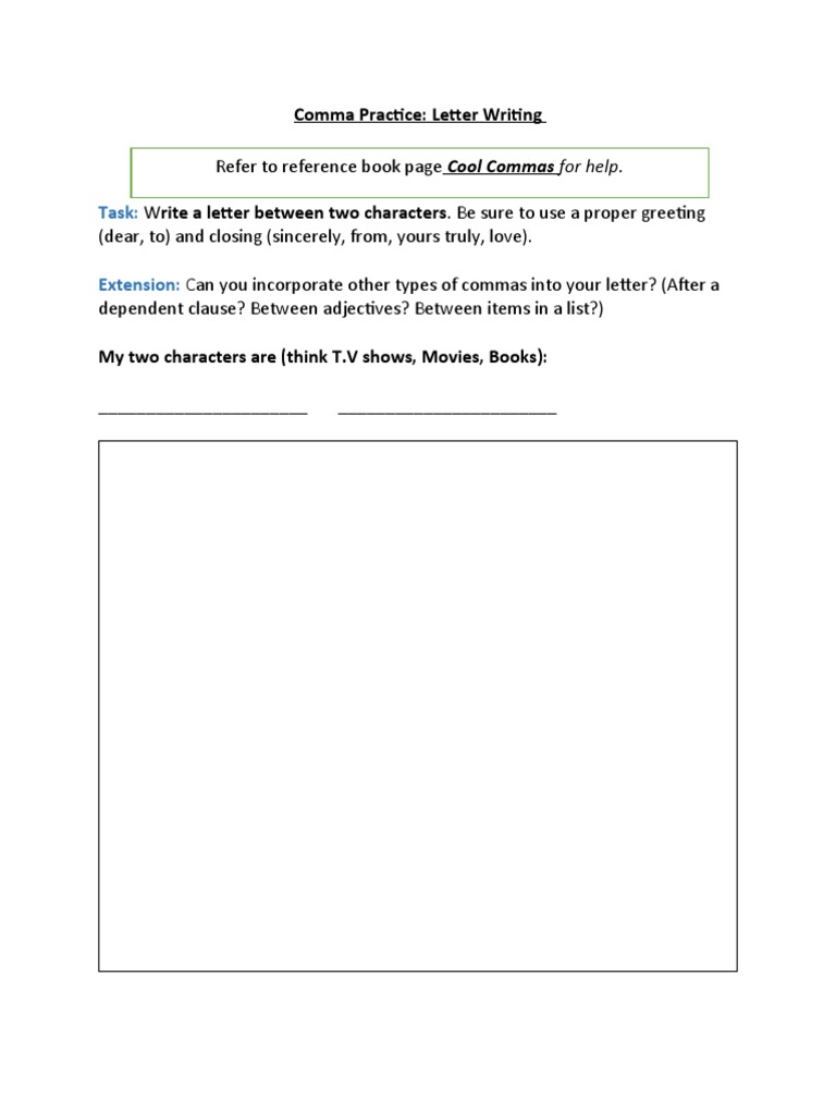Comma Practice in Letter Writing | PDF