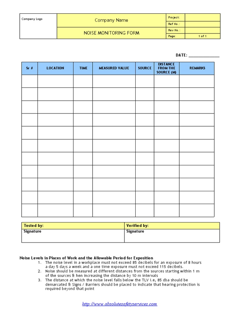 Noise Monitoring Form | PDF