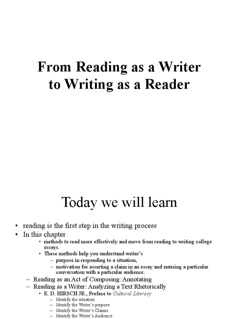 From Reading As A Writer To Writing As A Reader | PDF | Rhetoric | Essays