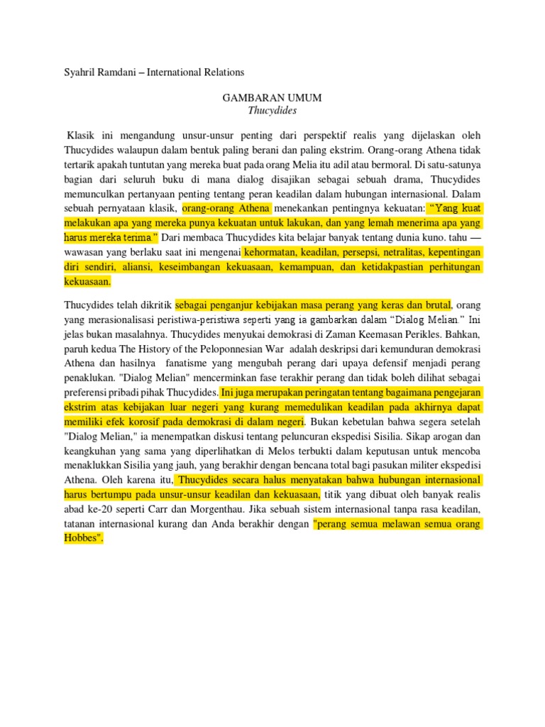 The Melian Dialogue - Thucydides | PDF