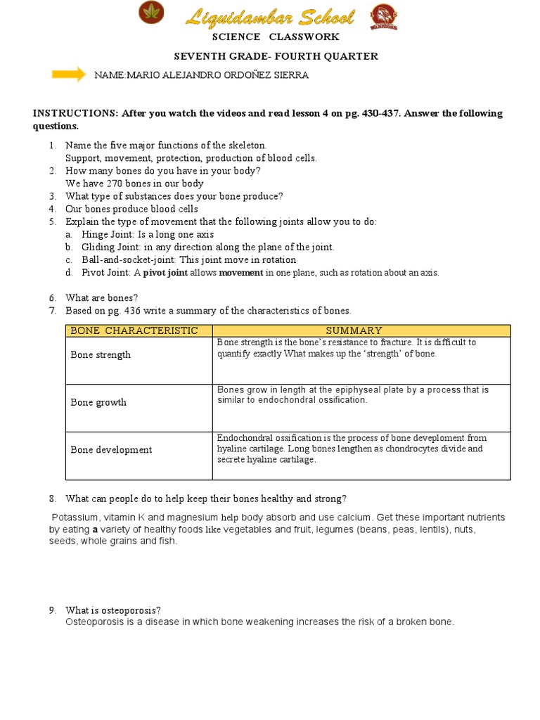 7th Grade Science Classwork | PDF
