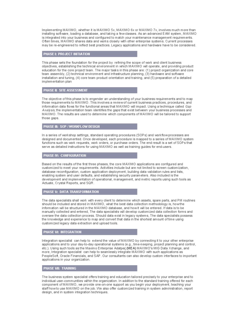 Maximo Implementation Phase | PDF | Business Process | Databases