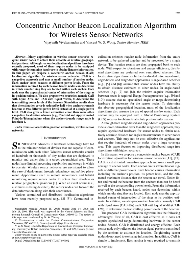 Concentric Anchor Beacon Localization Algorithm For Wireless Sensor Networks | PDF | Wireless ...