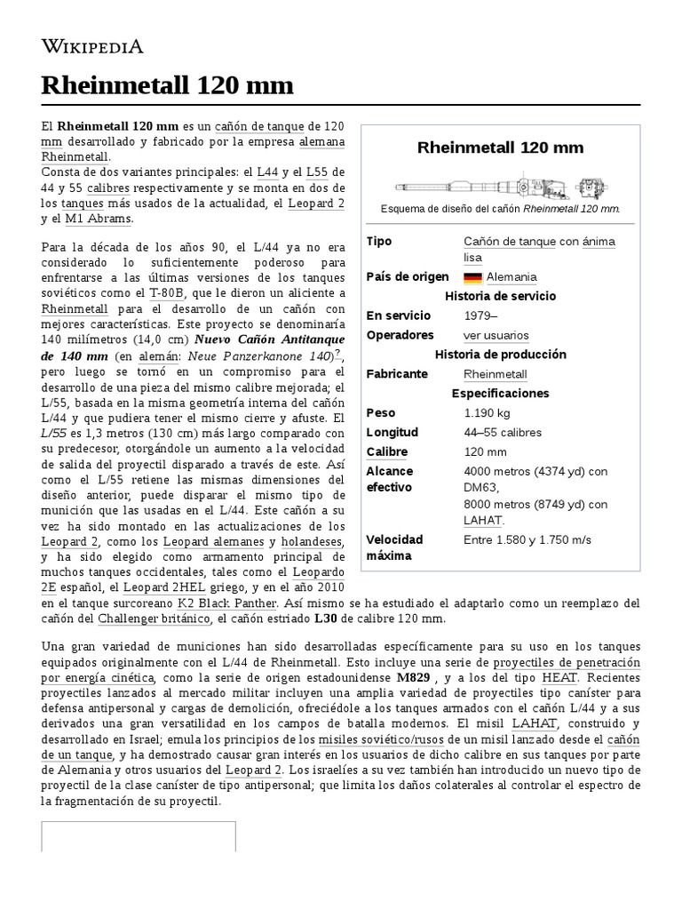 Rheinmetall 120 MM | PDF | Tecnología militar | Vehículos blindados de ...