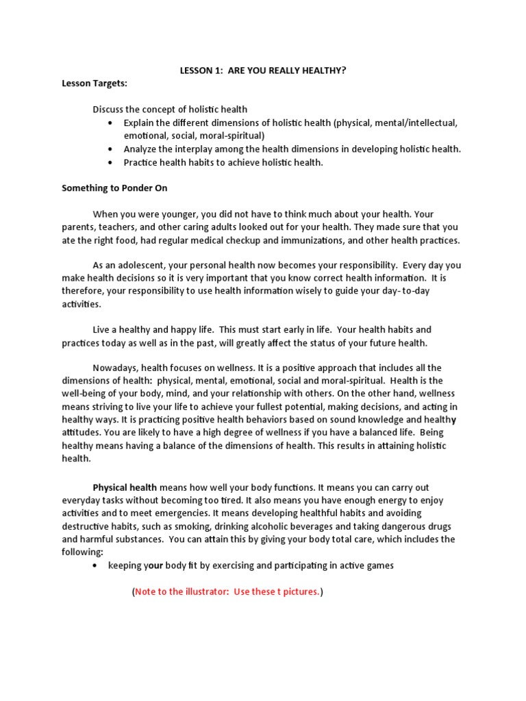 LM G7 Module 1 Lesson 1 Health Dimensions | PDF | Adolescence ...