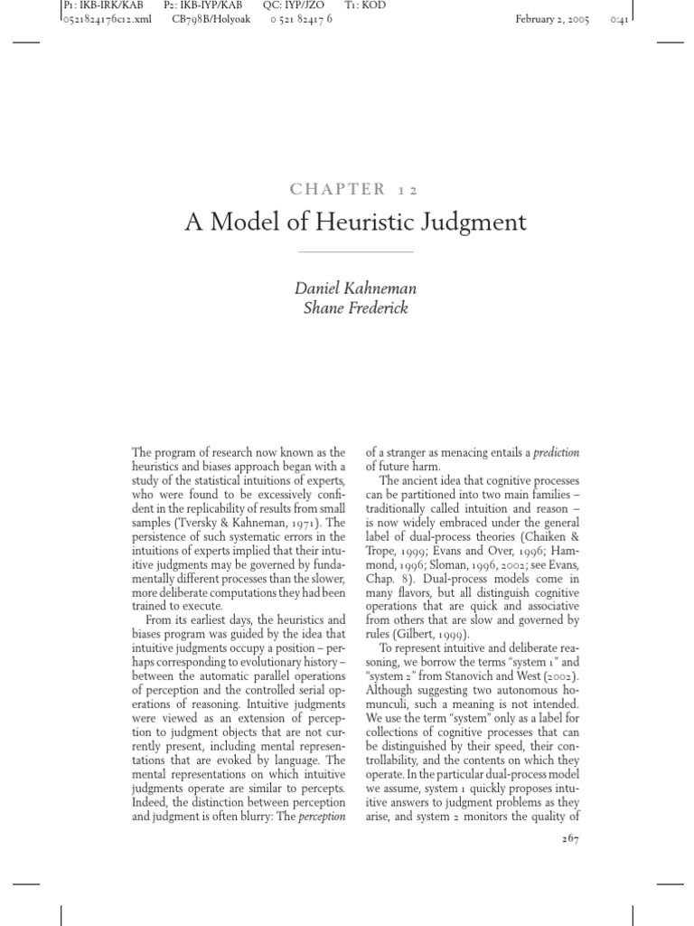A Model of Heuristic Judgment-Khaneman-2002 | PDF | Heuristics In ...
