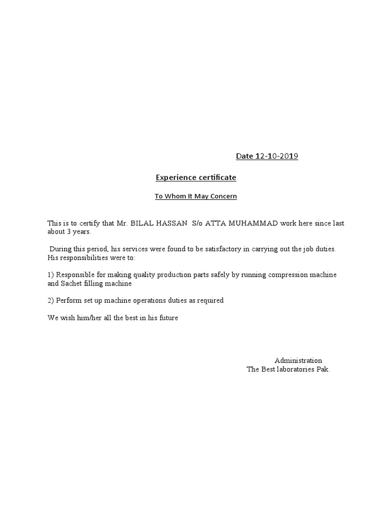 Experience Certificate | PDF