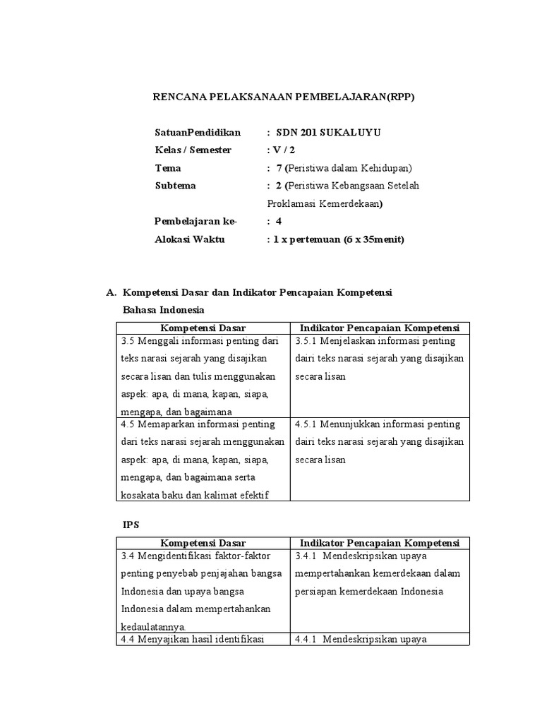 RPP Kelas 5 Tema 7 Subtema 2 Pemb 4 | PDF | Karier & Perkembangan