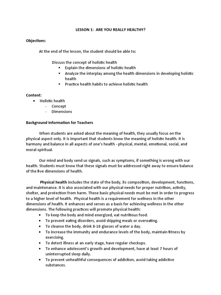 TG G7 Module 1 Lesson 1 Health Dimensions | PDF | Mental Health | Mind