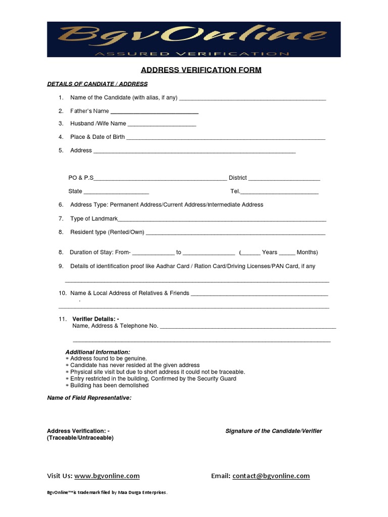 Address Verification Form-BgvOnline | PDF