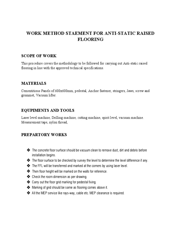 Work Method Statement For False Flooring Pdf Building Materials 7095