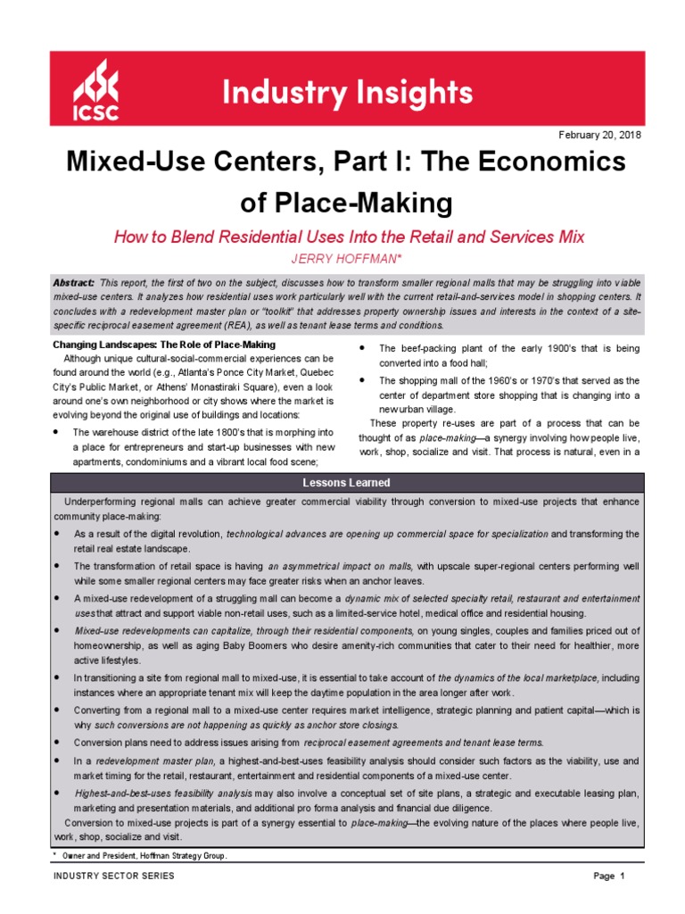Mixed-Use Centers, Part I: The Economics of Place-Making: How To Blend ...