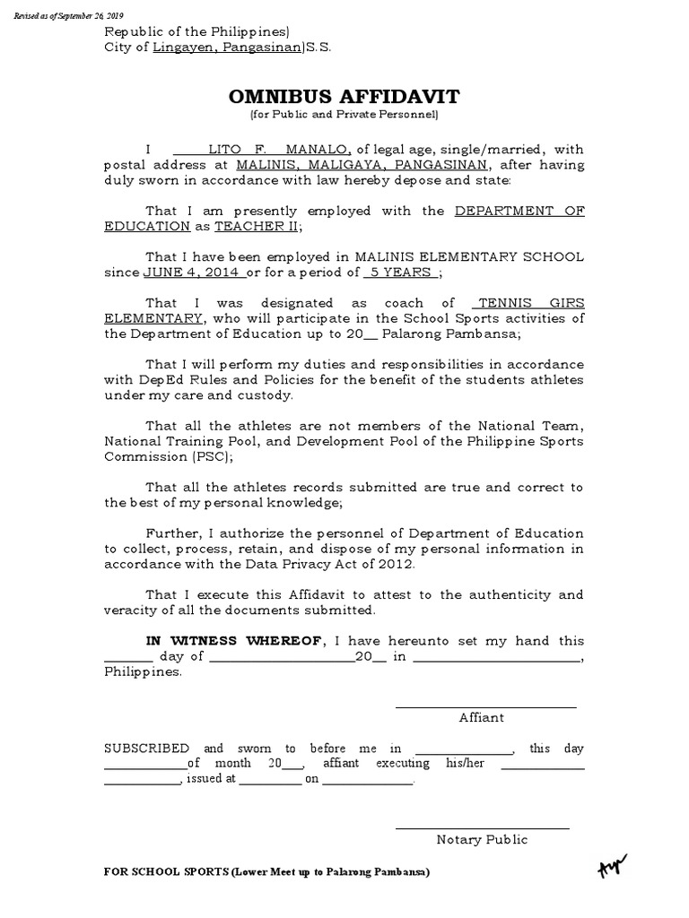 Omnibus Affidavit: (For Public and Private Personnel) | PDF | Affidavit ...