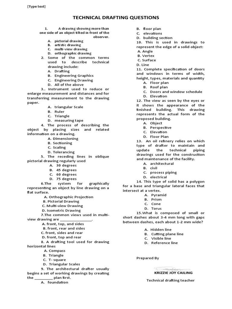 Technical Drafting Questions | PDF | Technical Drawing | Space