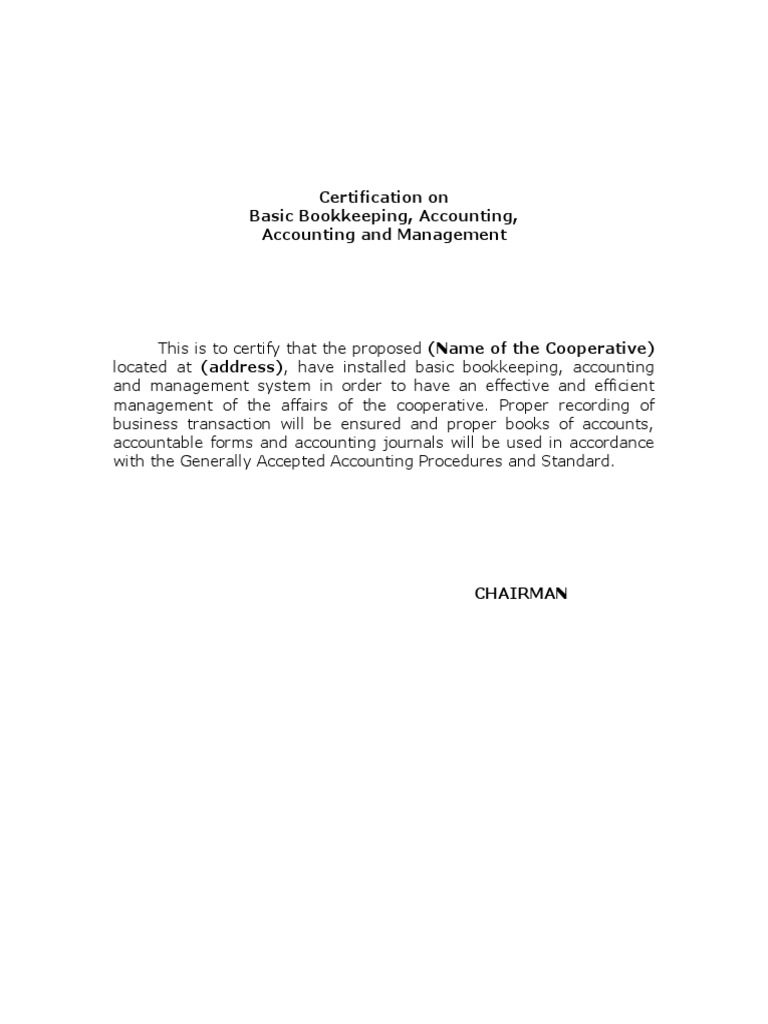 Certification On Basic Bookkeeping, Accounting, Management | PDF