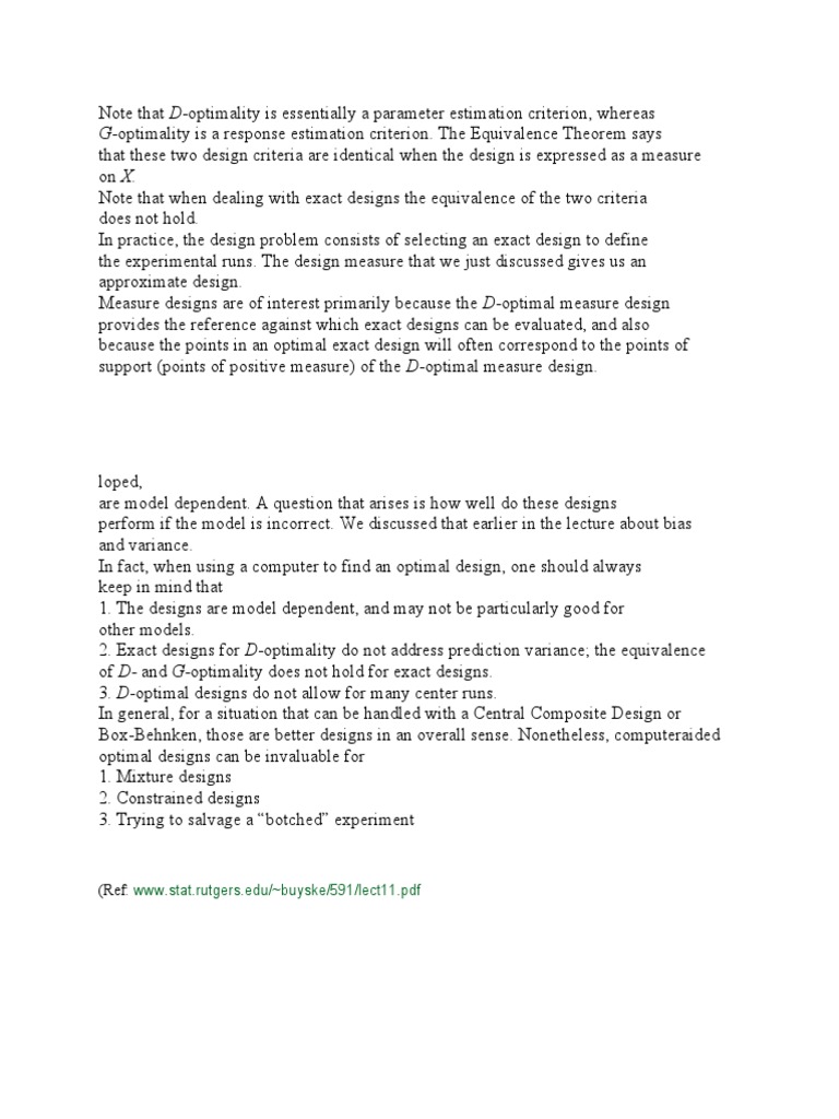 G-Optimality Is A Response Estimation Criterion. The Equivalence Theorem Says | PDF