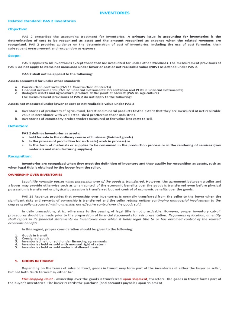 Inventories: Related Standard: PAS 2 Inventories Objective | PDF ...