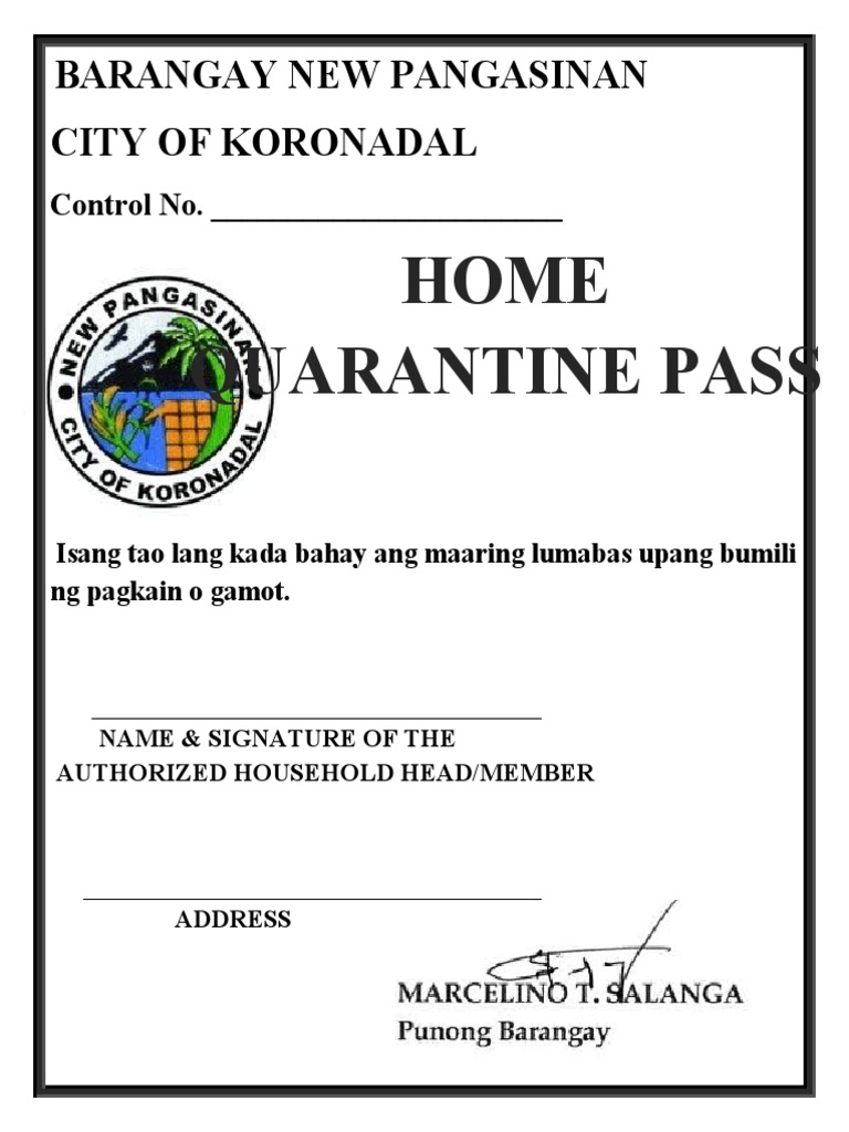 Koronadal Home Quarantine Pass | PDF