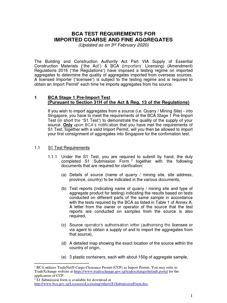 Bca Test Requirements For Imported Aggregates (Updated 3 Feb 2020 ...