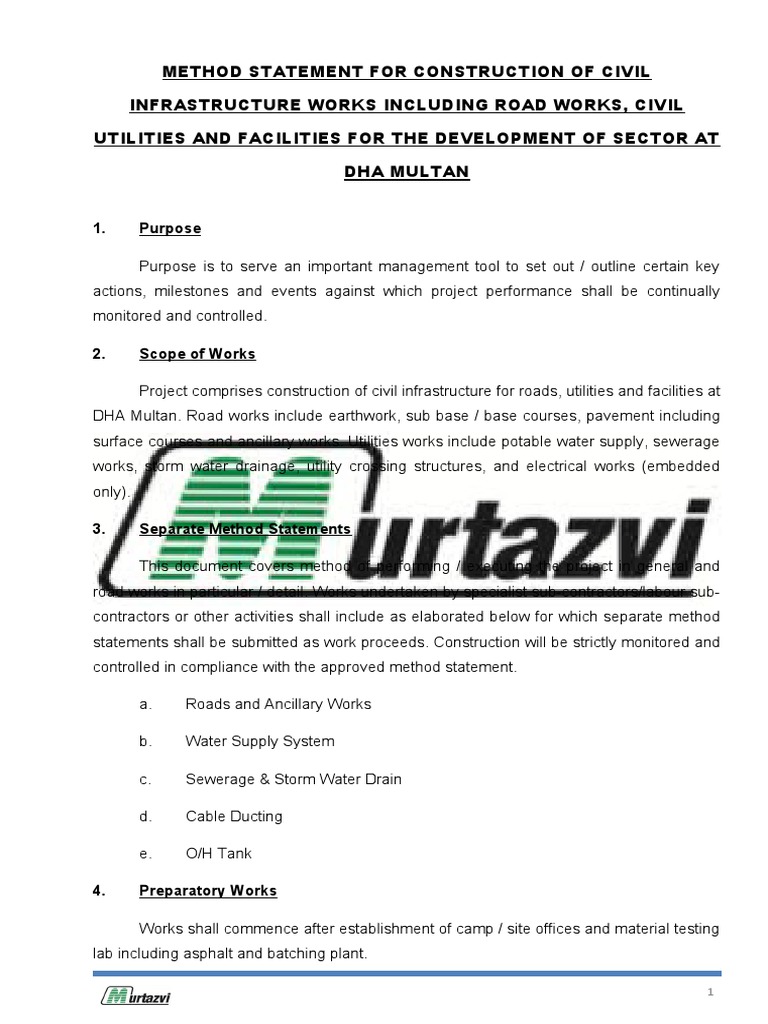 Complete Method Statement Infrastructure Development at DHA | PDF ...