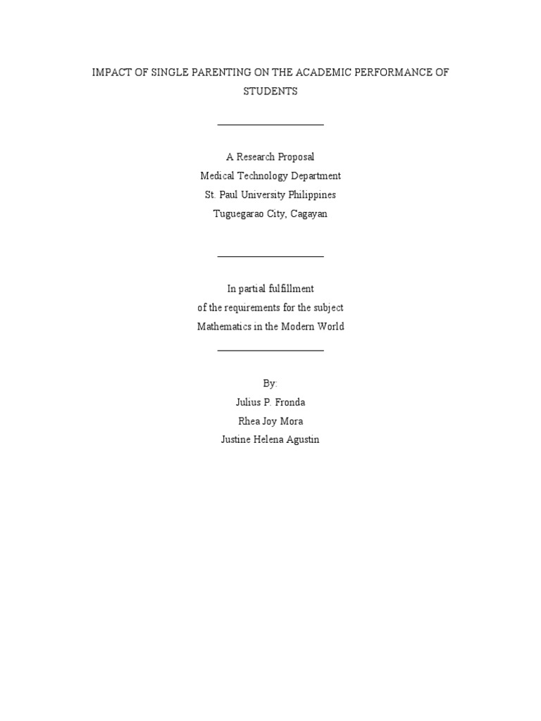 Mathematics Project Proposal | PDF | Survey Methodology | Single Parent