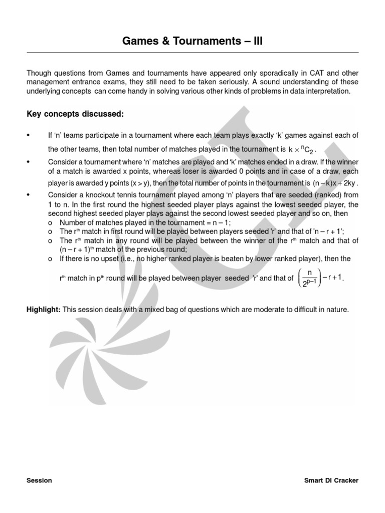 Games & Tournaments - III: Key Concepts Discussed | PDF | Tournament ...